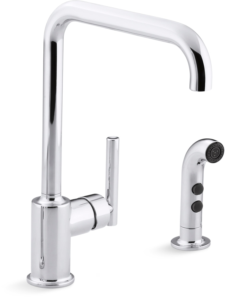 Kohler Purist® Double Hole Kitchen Sink Faucet with 8" Spout, Sidespray, Polished Chrome ...