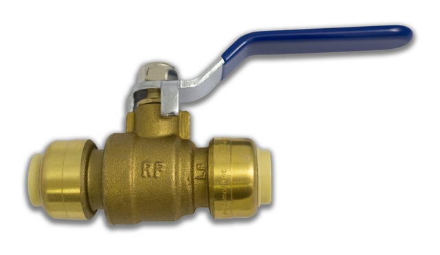Waterline Push N' Connect Brass Ball Valve with Lever Handle, 1/2-in ...