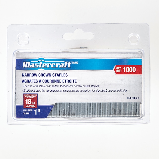 Agrafes à couronne étroite Mastercraft en acier galvanisé de calibre 18, 1/4 x 1 po, paq. 1000 ...