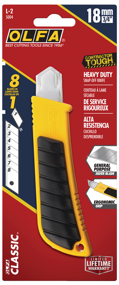 OLFA L-2 5004 Heavy-Duty Rubber-Inset Snap-off Utility Knife, 18-mm, Yellow/Black | Canadian Tire