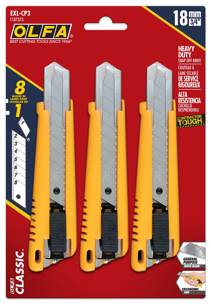OLFA EXL-CP3 1107373 Auto-Lock Heavy Duty Snap-off Utility Knives, 18-mm, Yellow, 3-pk ...