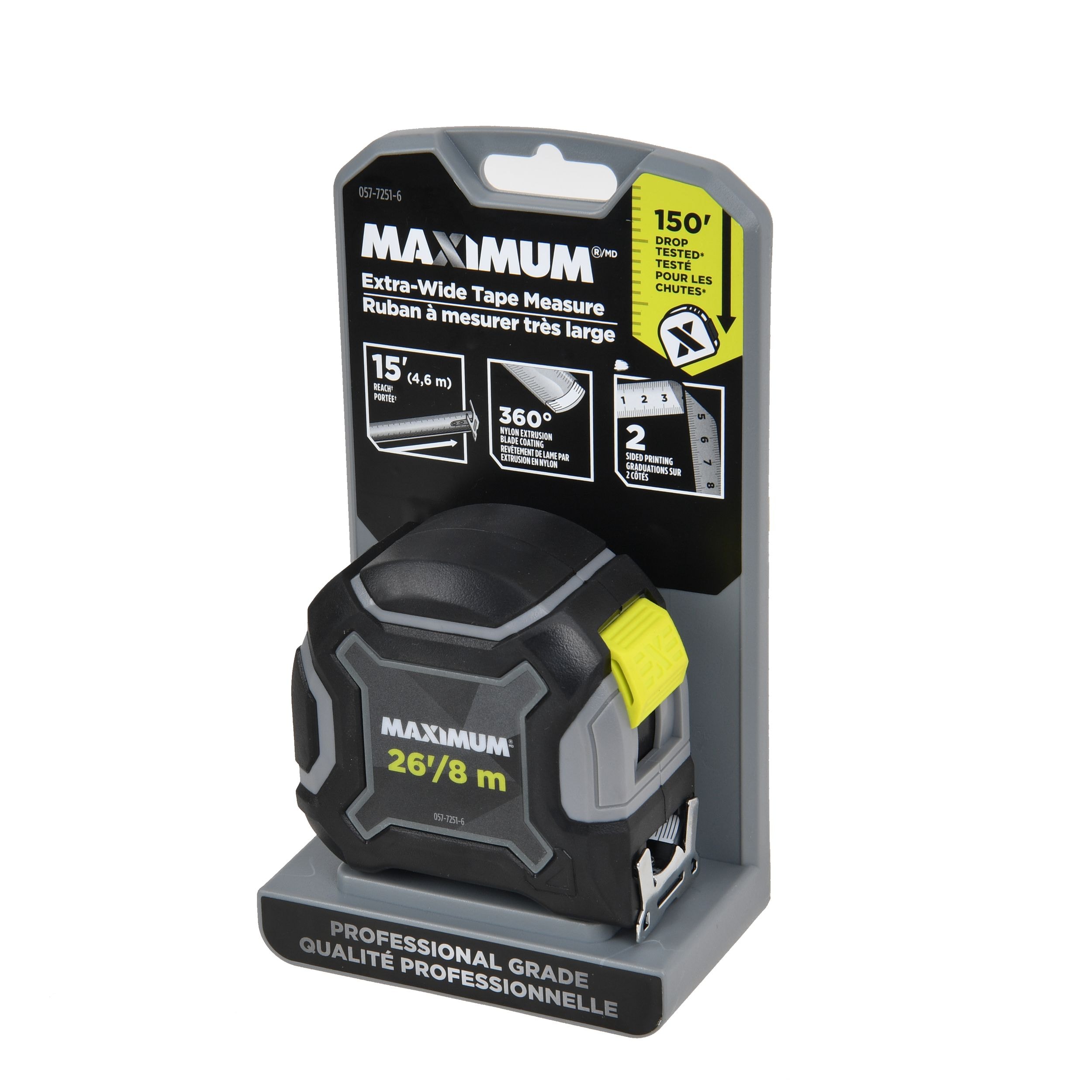 MAXIMUM Tape Measure with Double Side Printing, 26-ft/8m, 150-ft drop ...