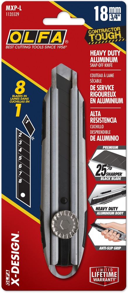 OLFA MXP-L 1135529 Heavy-Duty Aluminum Snap-off Utility Knife, 18-mm, Silver/Black | Canadian Tire