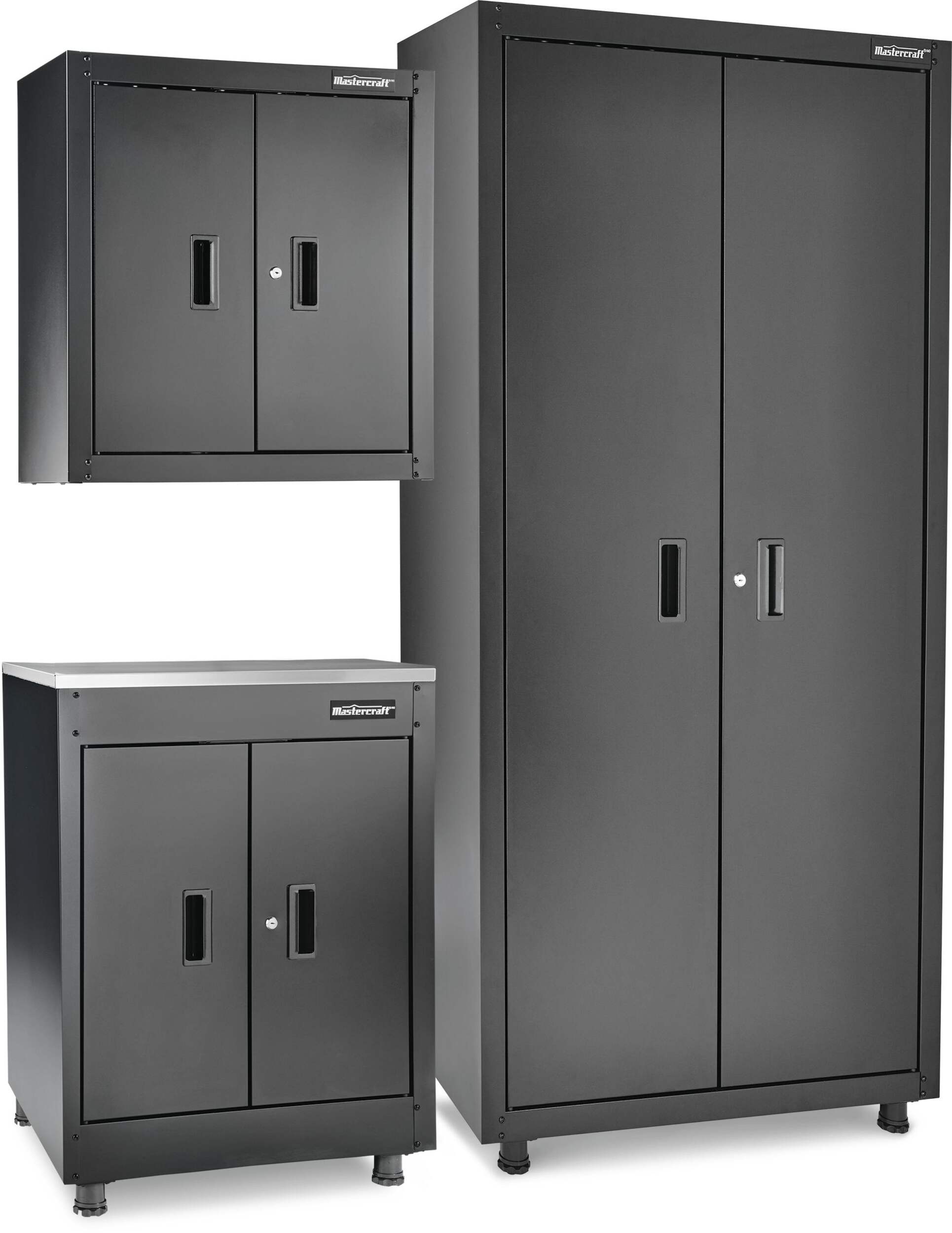 Mastercraft 2-Door Tall & Wide Cabinet with 3 Adjustable Shelves, Black ...