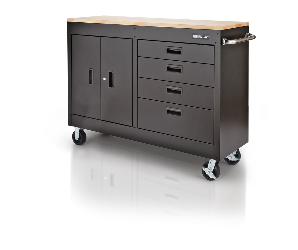 Mastercraft 4-Drawer, 2 Door Wooden Top Workstation + Cabinet with ...