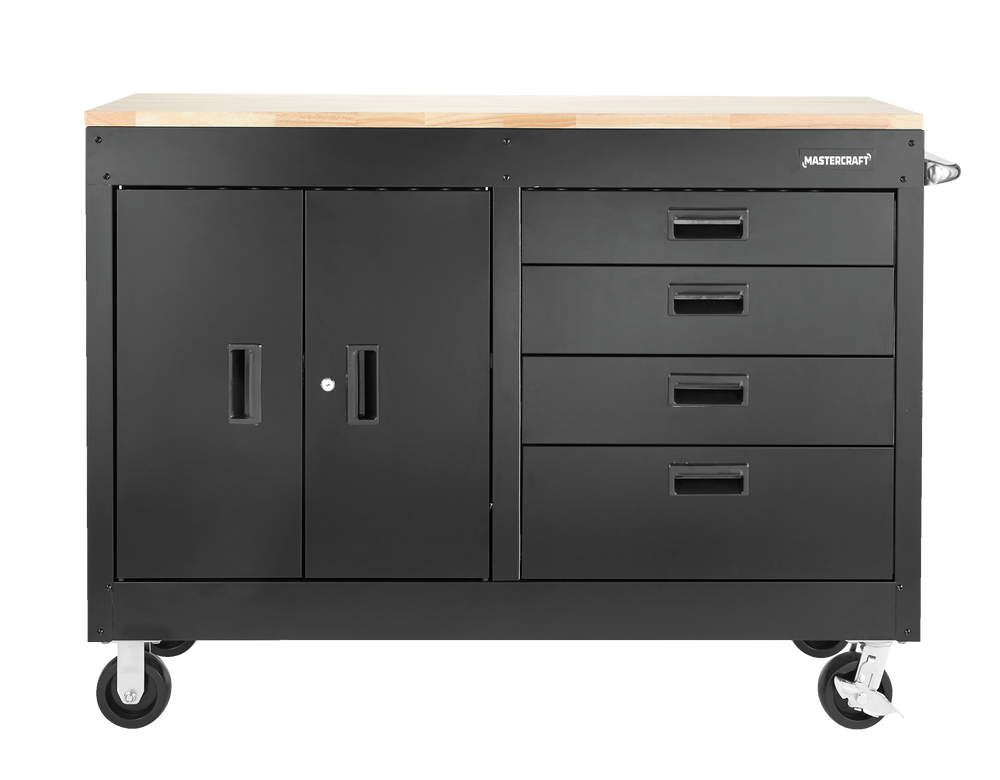 Mastercraft 4-Drawer, 2 Door Wooden Top Workstation + Cabinet with ...