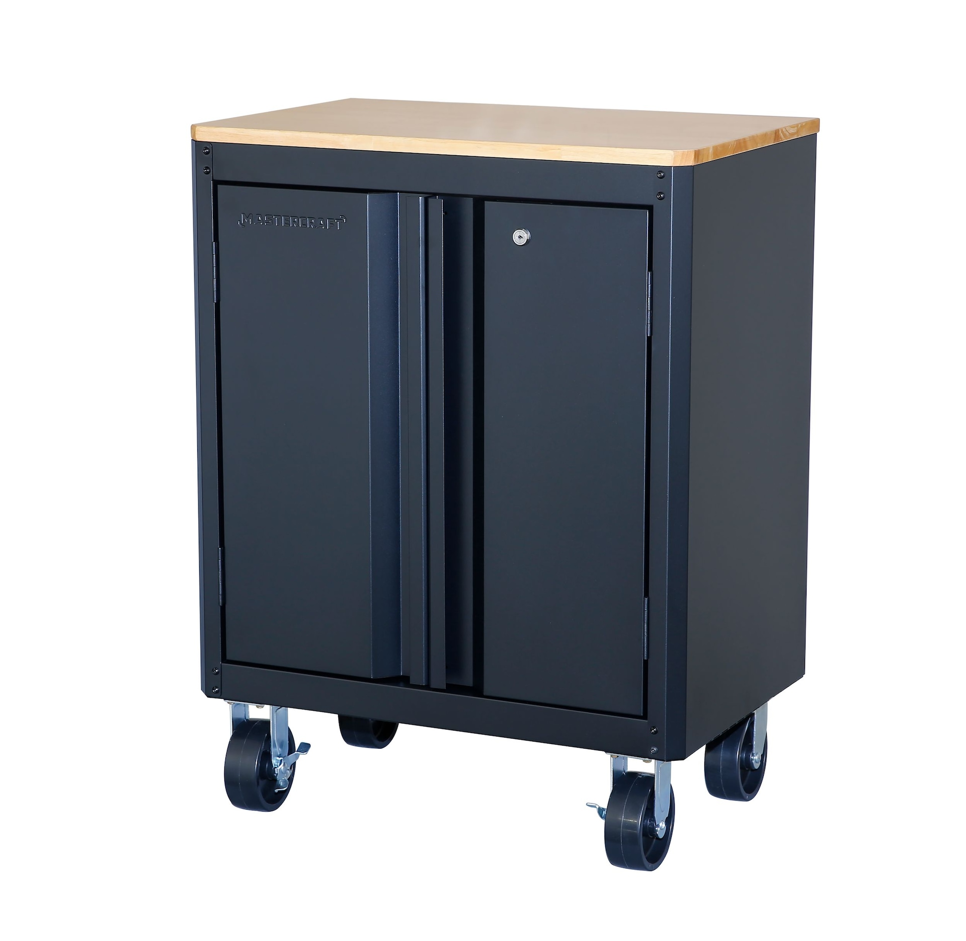 Mastercraft 28" Black 2-Door Wooden Top Base Cabinet with Wheels, 28 x ...