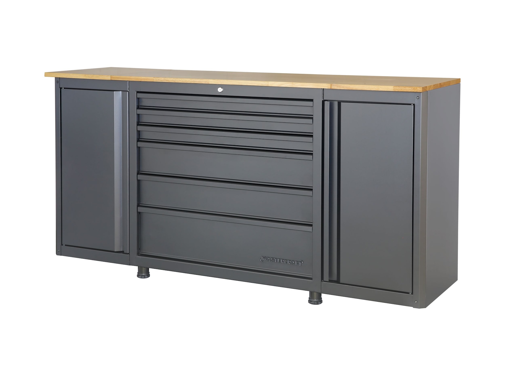 Mastercraft 70" Black 2-Door, 6-Drawer Wooden Top Work Station, 70 x 20 ...