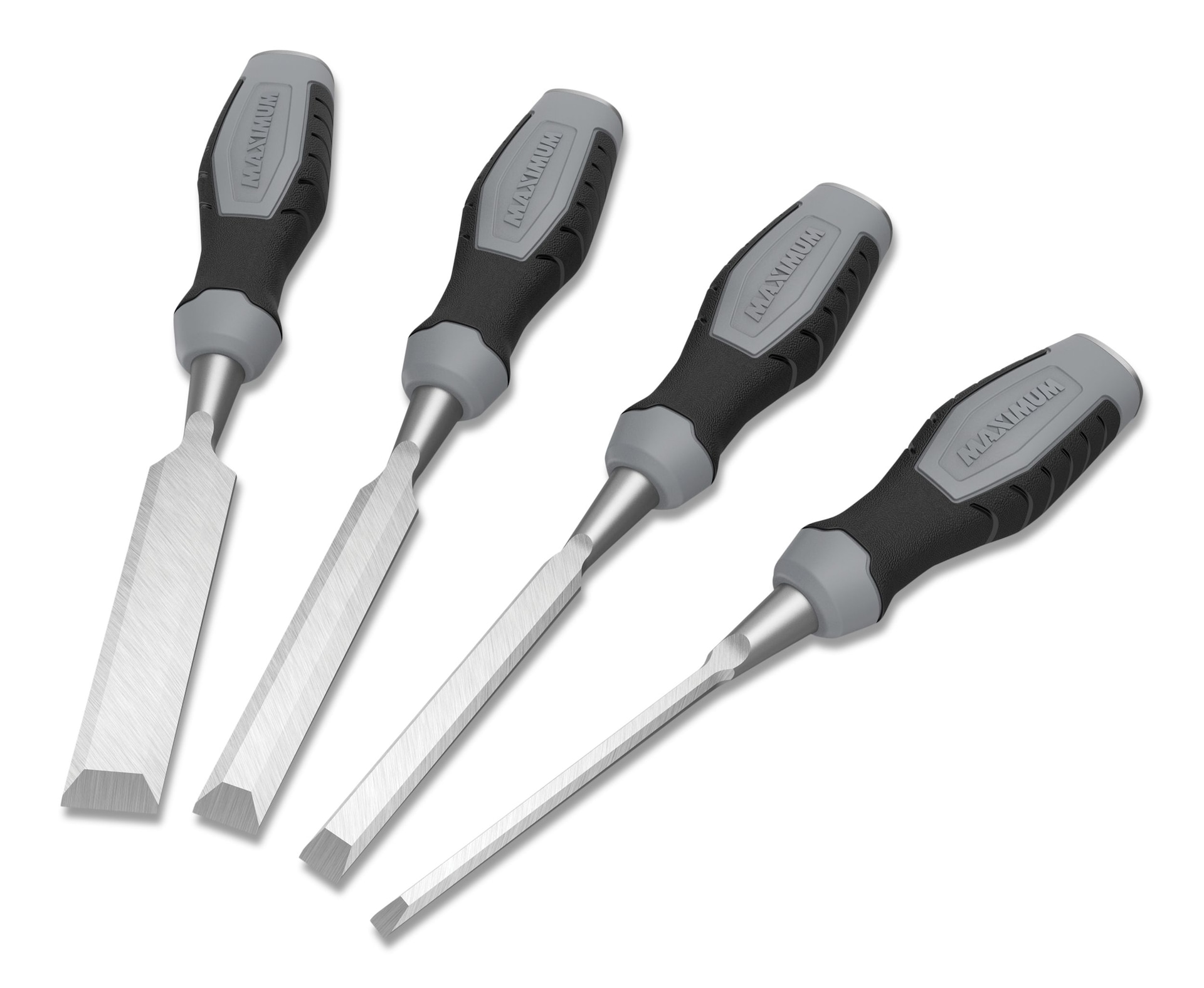 MAXIMUM Wood Chisel Tool Set Chrome Vanadium Blade with Comfort Grip Handle 4pc