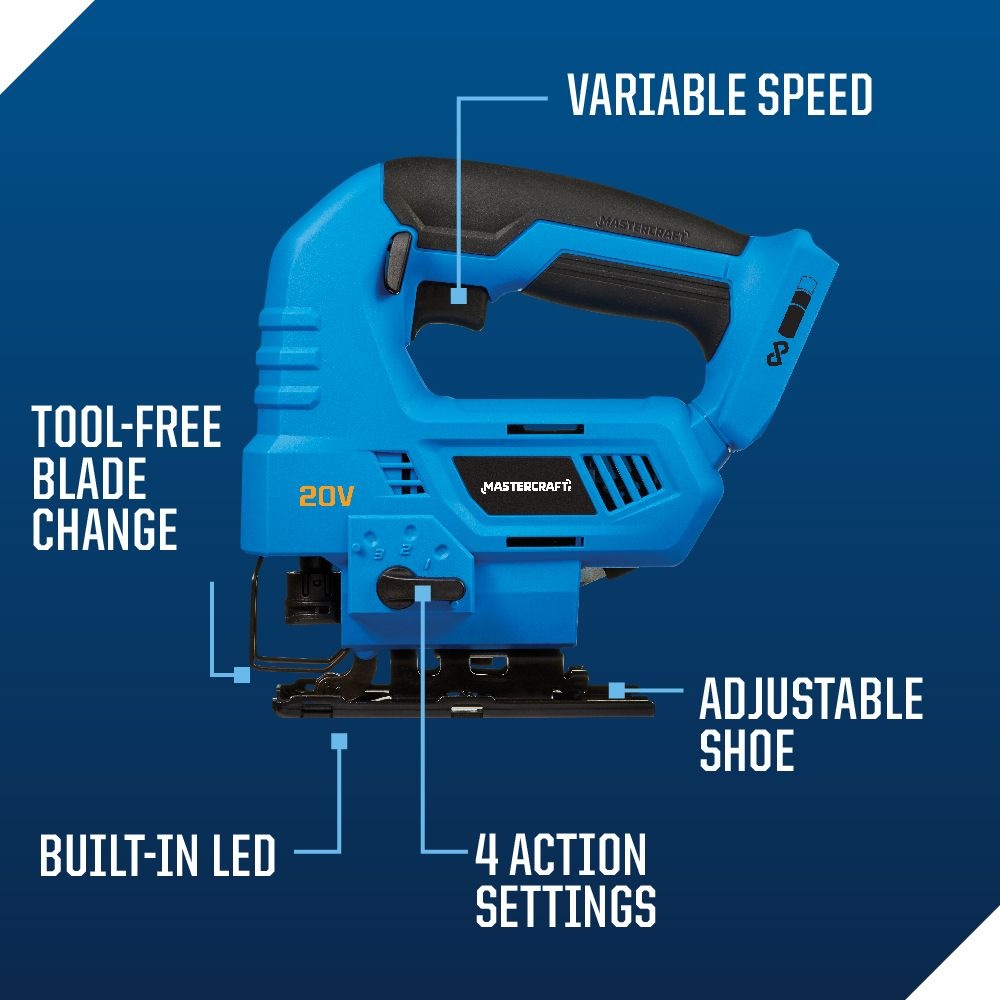 Mastercraft 20V Max Cordless T-Shank Variable Speed Cordless Jigsaw ...