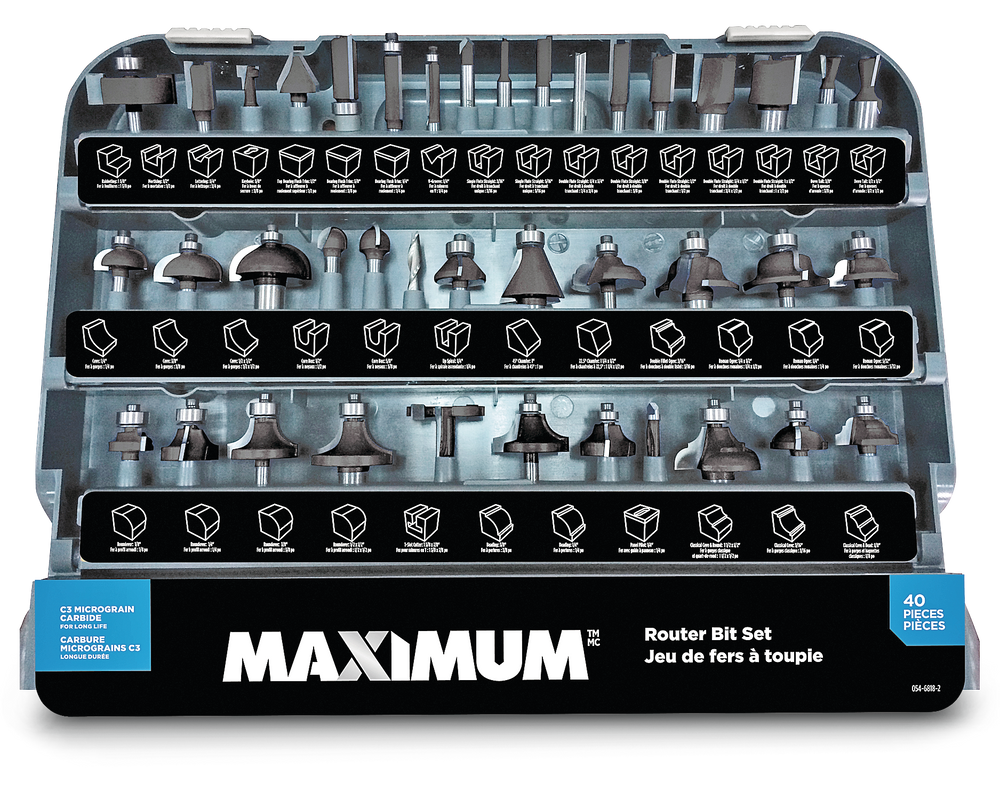 MAXIMUM Assorted Carbide-Tipped Router Bit Set with Storage Case, 1/2 ...