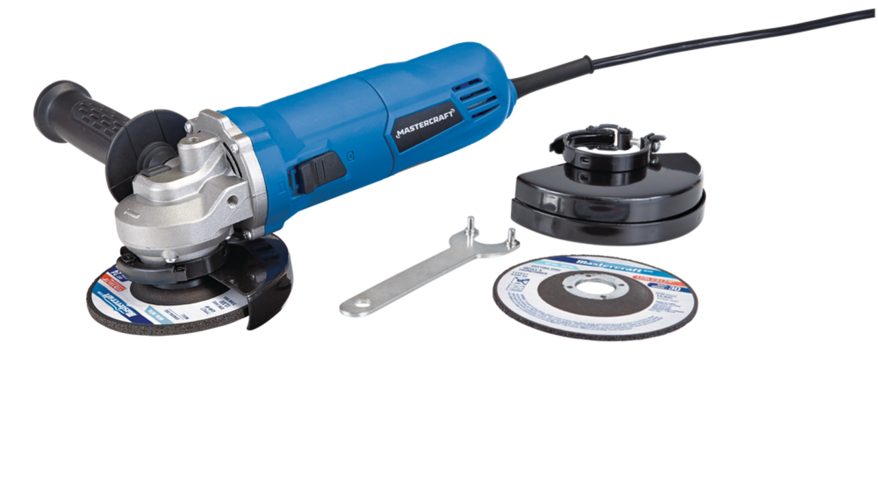Mastercraft 6A Corded Single Speed Angle Grinder with Bonus Cut Off Disc Guard 4 1 2 in Canadian Tire