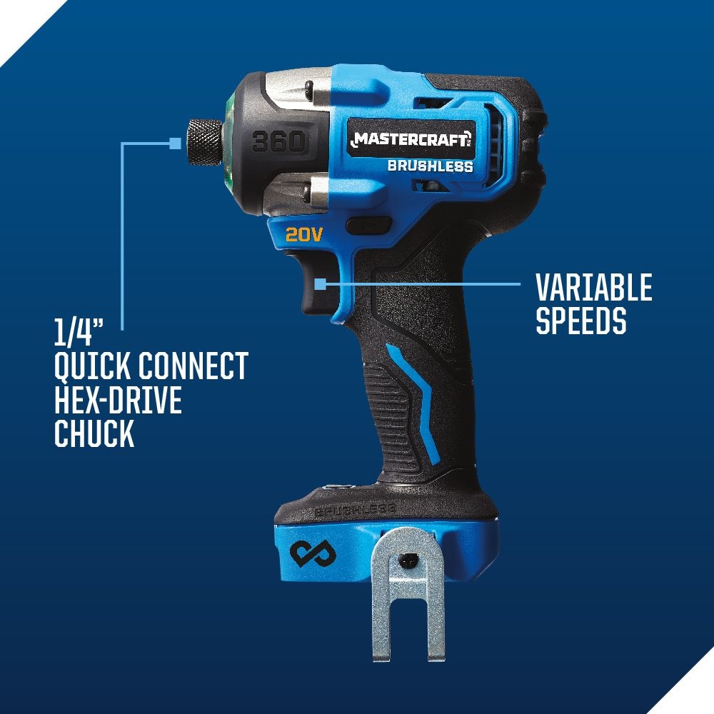 Mastercraft 20V Max Brushless Cordless Impact Driver with LED Work ...