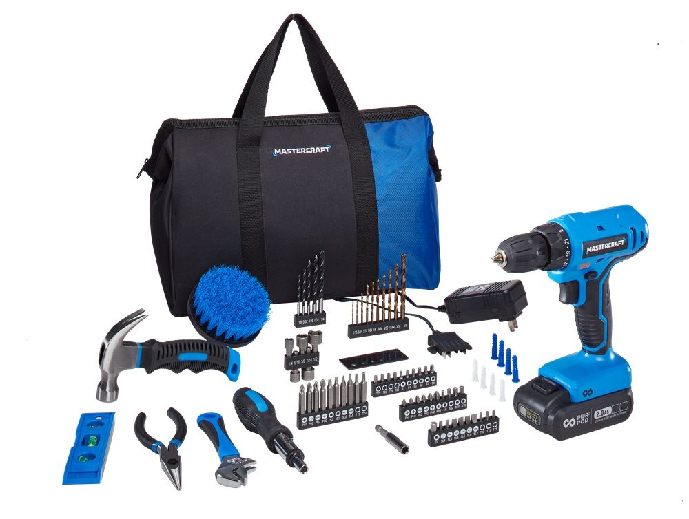 Mastercraft 20V 1-Speed Drill/Driver Kit with 83-pc Accessory Kit, 2.0 ...