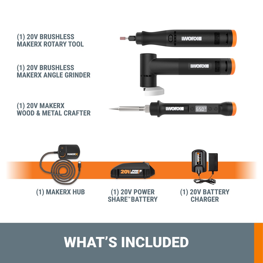 Worx Makerx Rotary Tool Angle Grinder Wood And Metal Crafter Kit
