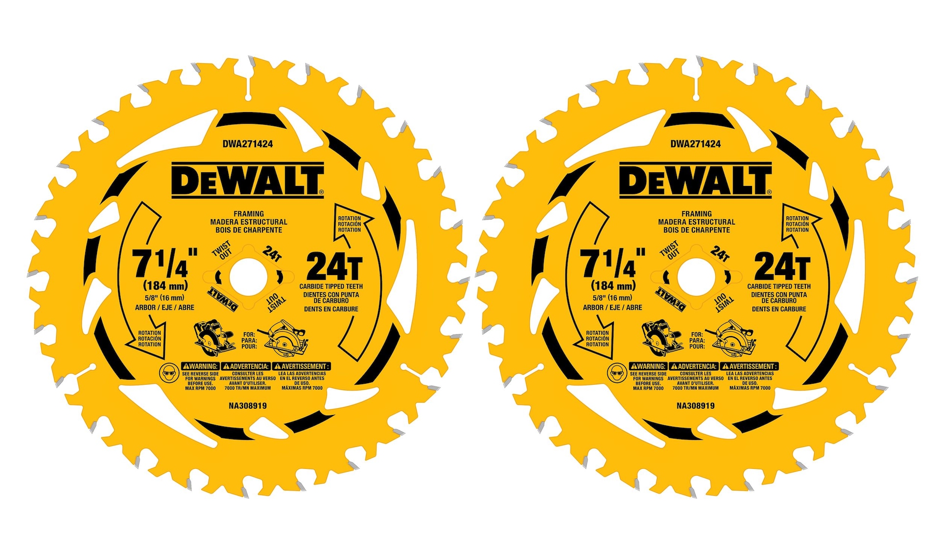 Lame de scie circulaire à pointe de carbure DEWALT DWA271424, 24 dents ...