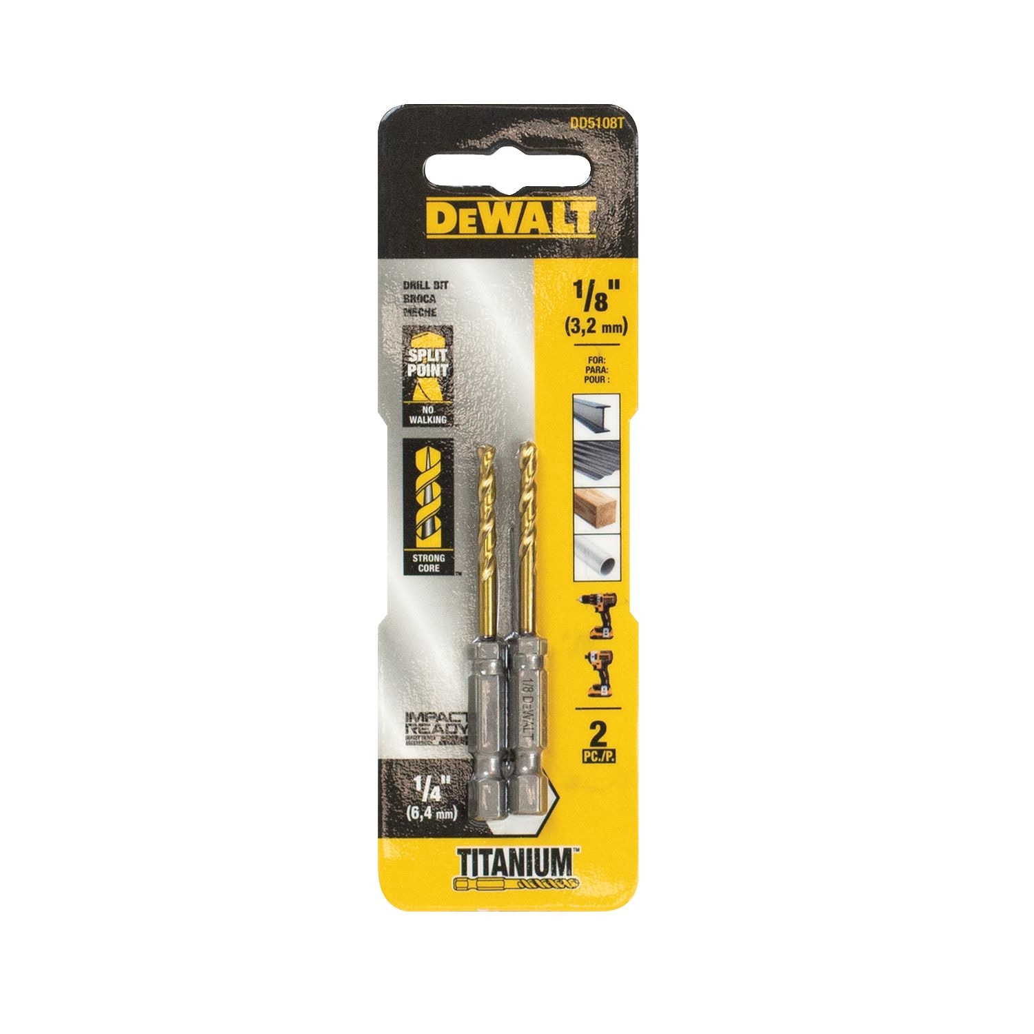 DEWALT Impact Ready Titanium-Nitride Coated Drill Bit for Wood, Metal ...