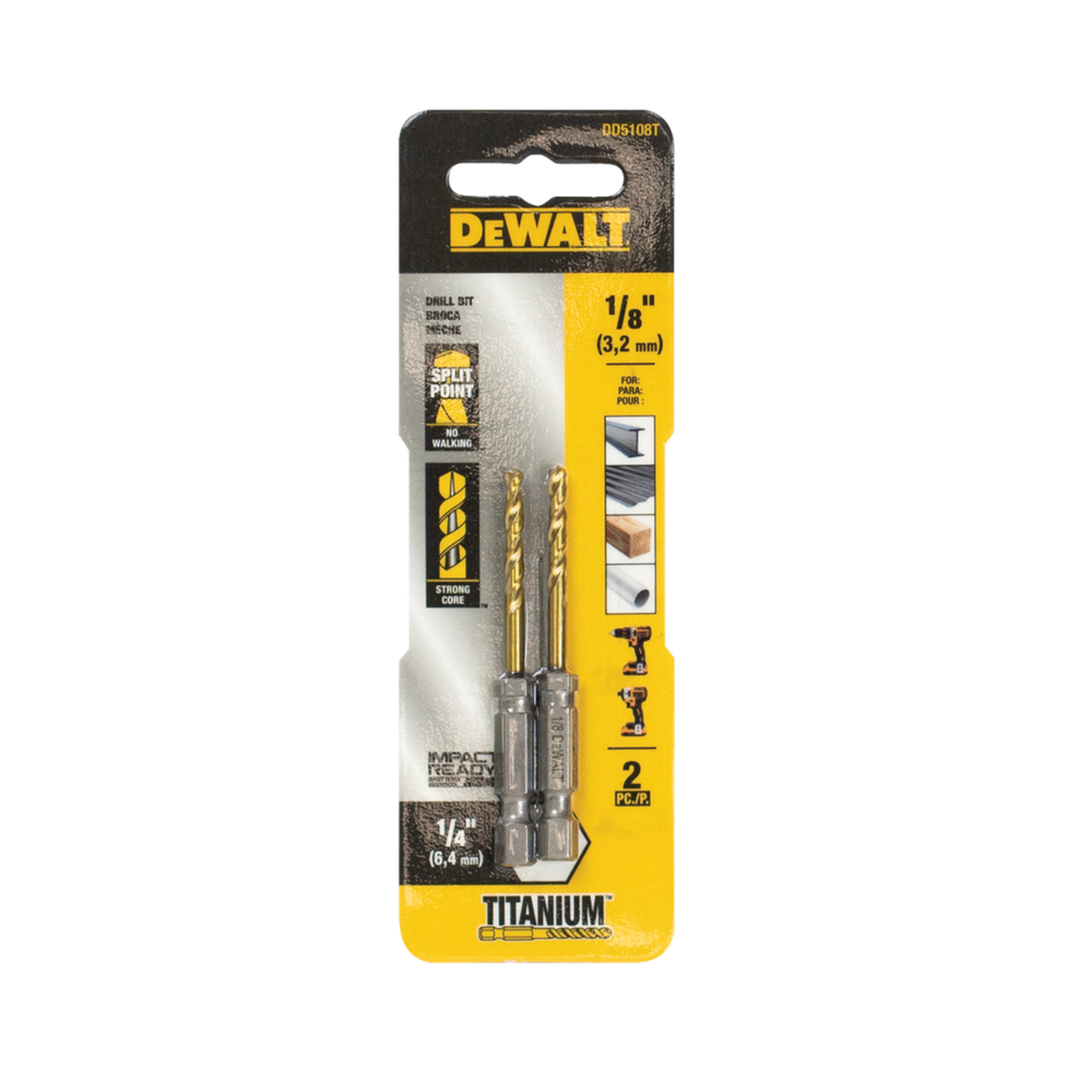 Foret de perceuse à percussion à revêtement de nitrure de titane DEWALT ...