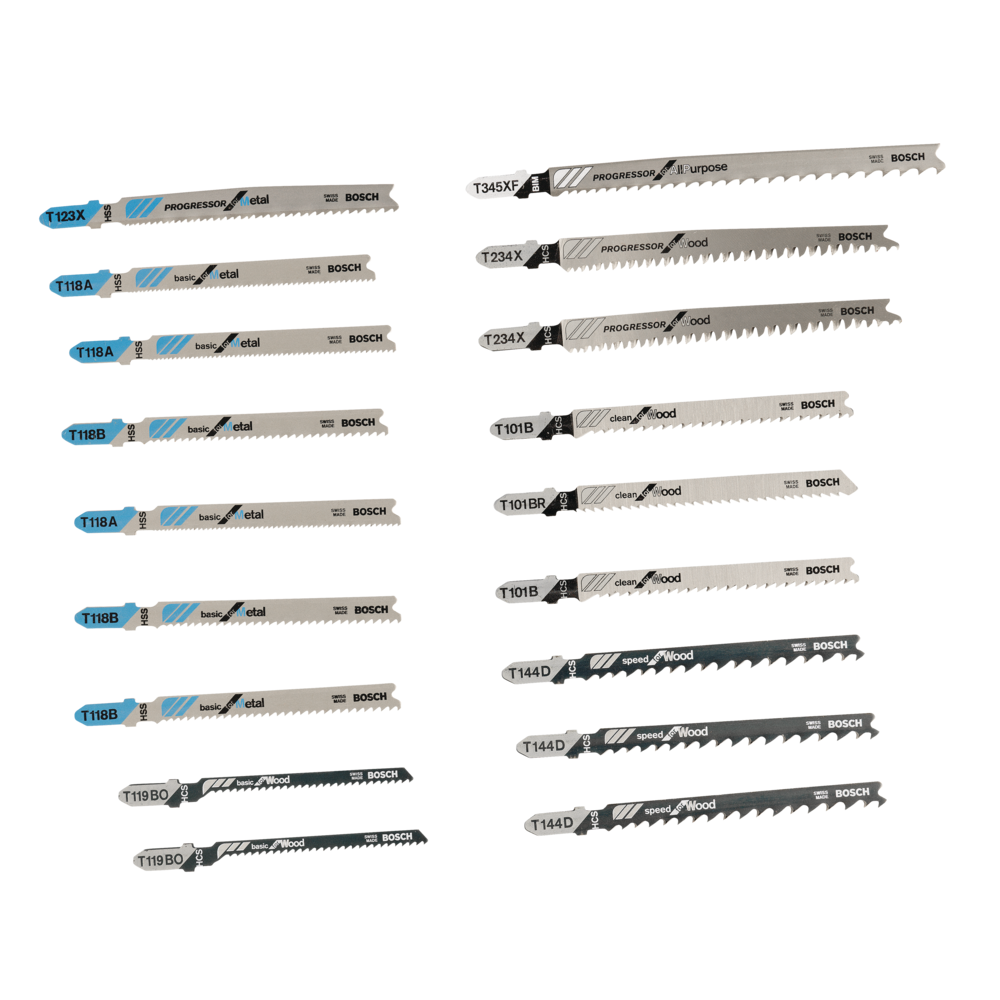 Bosch T-Shank Assortment Jigsaw Blade Set with Case, for Wood, Metal ...