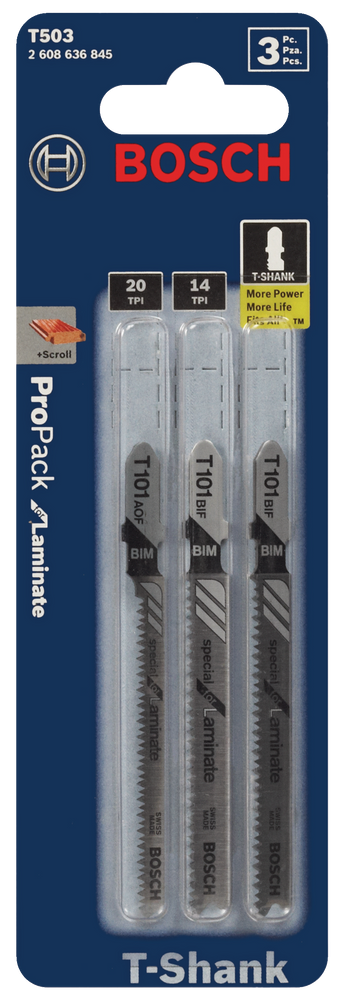 Bosch T503 Assorted TPI T-Shank Bi-Metal Jigsaw Blade Set for Wood, 3 ...