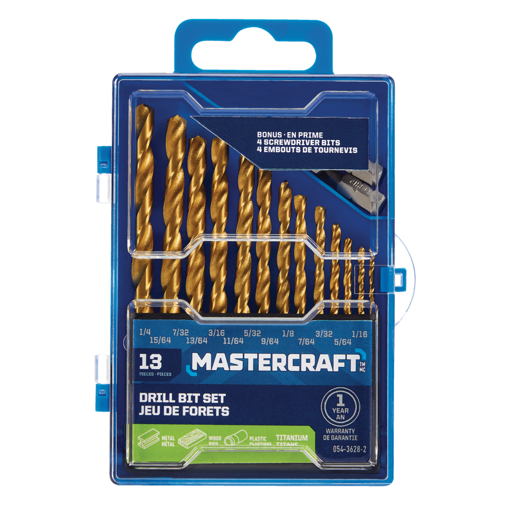 Mastercraft Titanium Drill Bit Set for Wood, Metal, Plastic, 13-pc ...