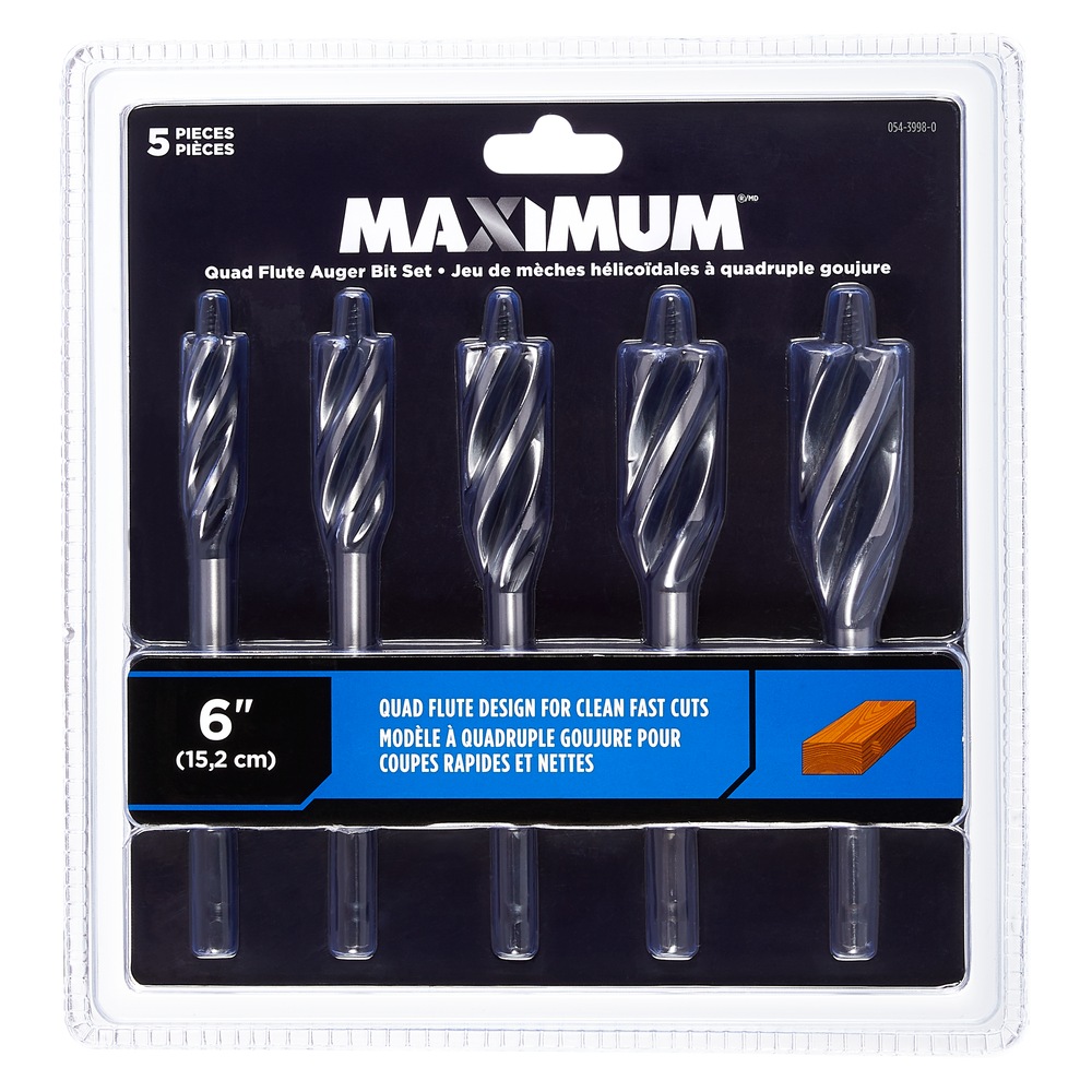 MAXIMUM Quad Flute 6-in HCS Auger Bit Set for Wood, 5-pc | Canadian Tire