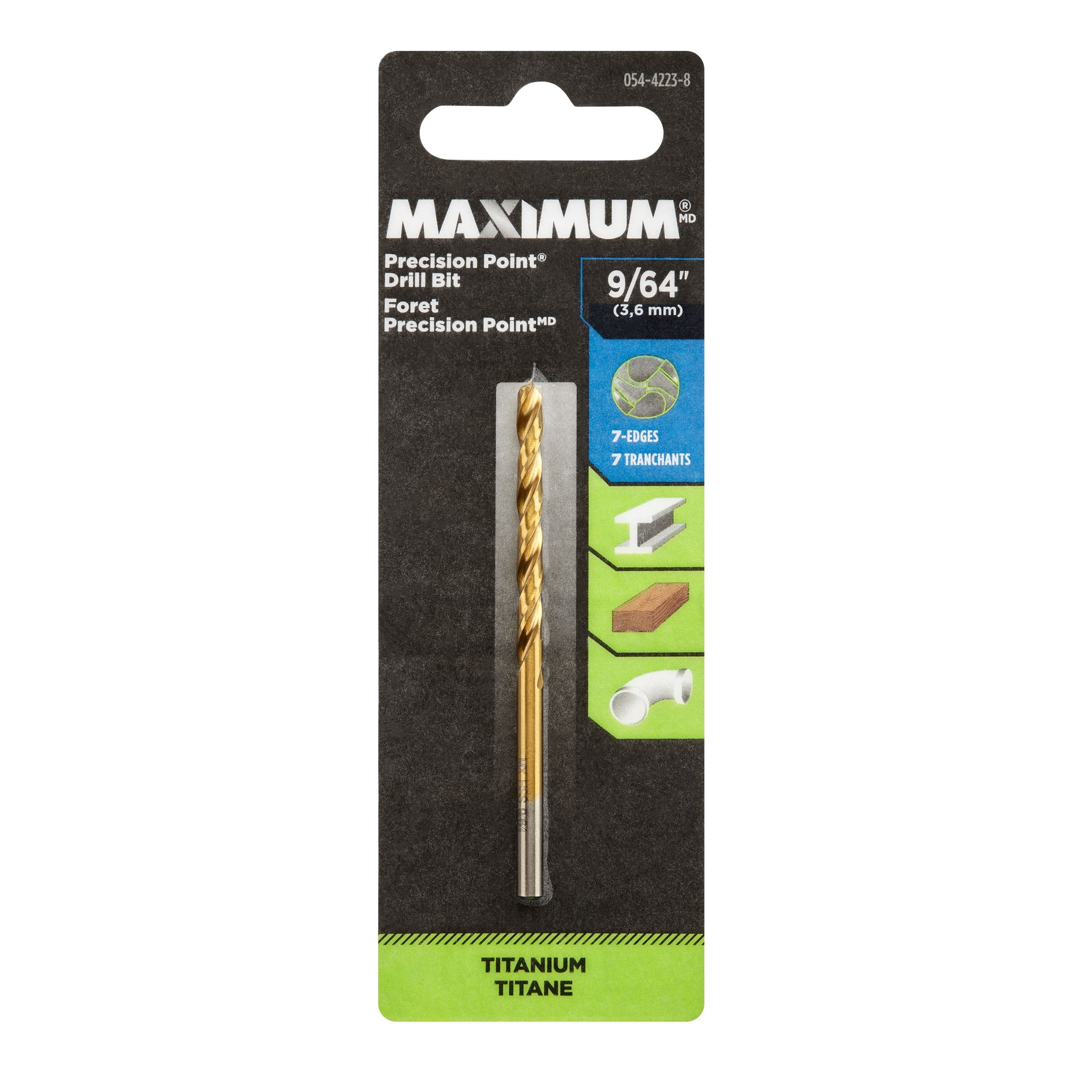 MAXIMUM Precision Point 7-Edge Titanium Drill Bit for Wood, Metal ...