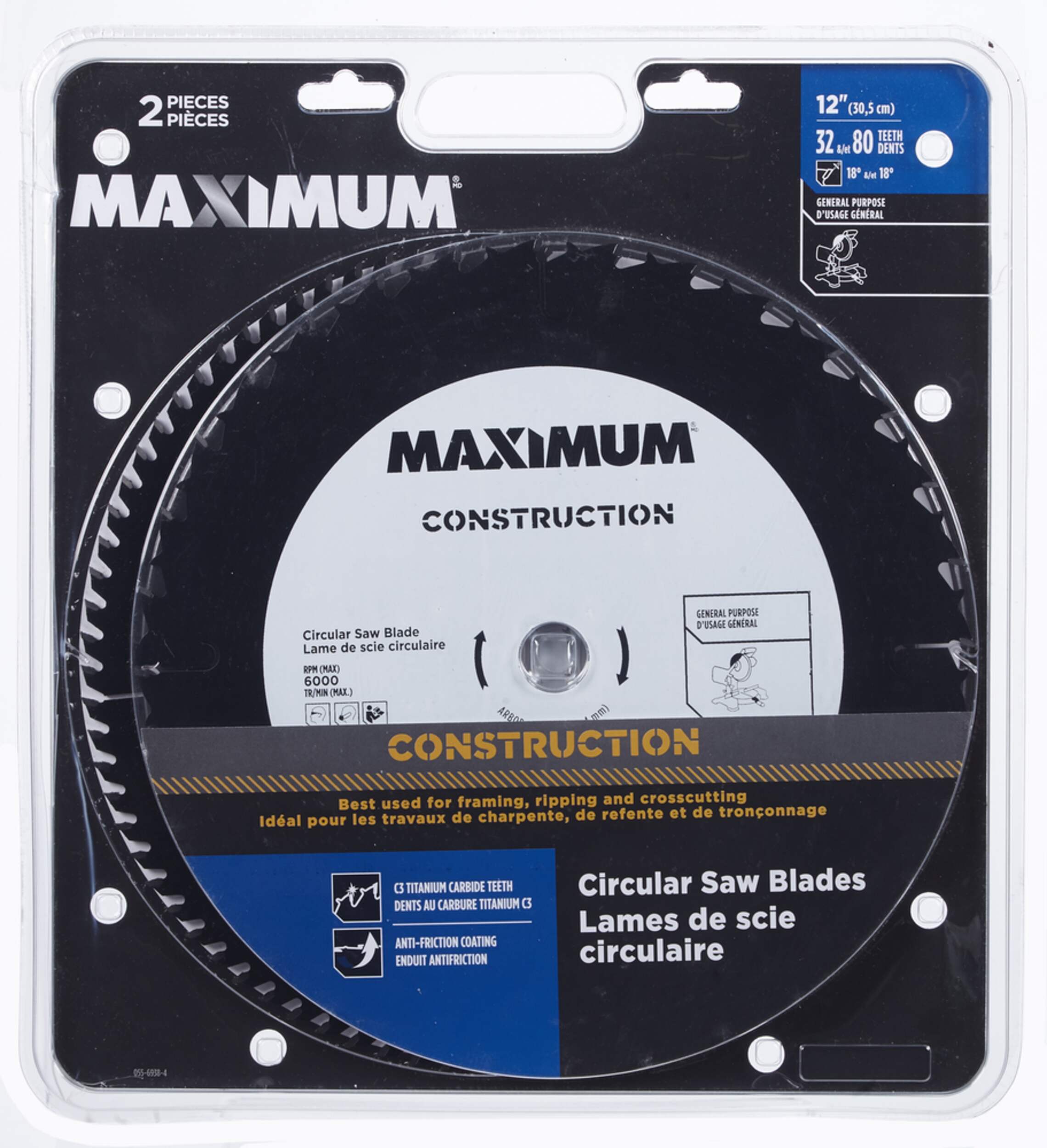 MAXIMUM 12-in 32T & 80T Carbide Tipped Circular Saw Blade Set for Wood ...