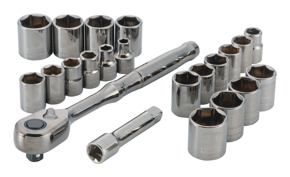 Stanley Fatmax 22 Piece Gun Metal Chrome Socket Set, 3/8-in Drive ...