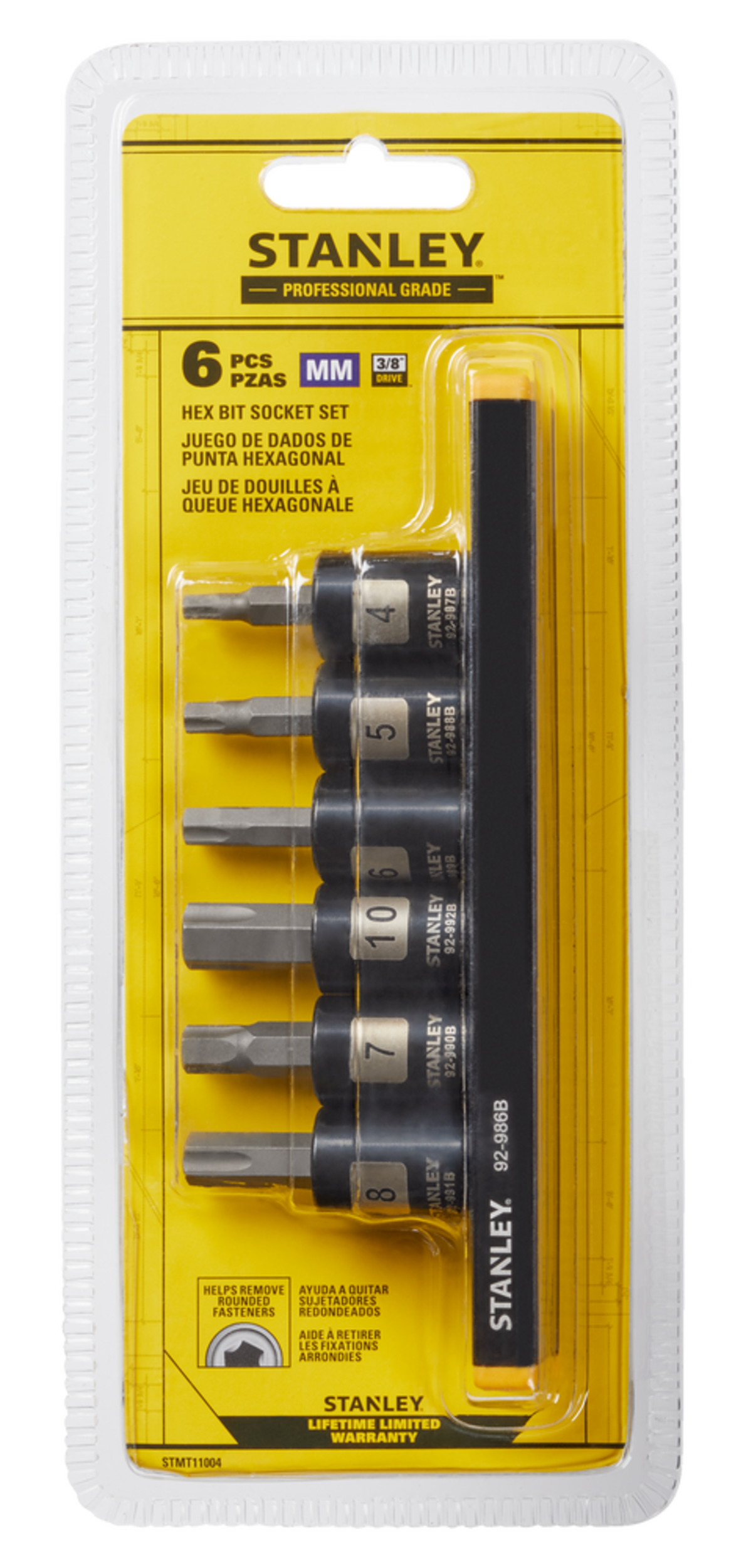 Stanley Professional Grade Black Chrome Hex Bit Socket Set, Metric, 6 ...