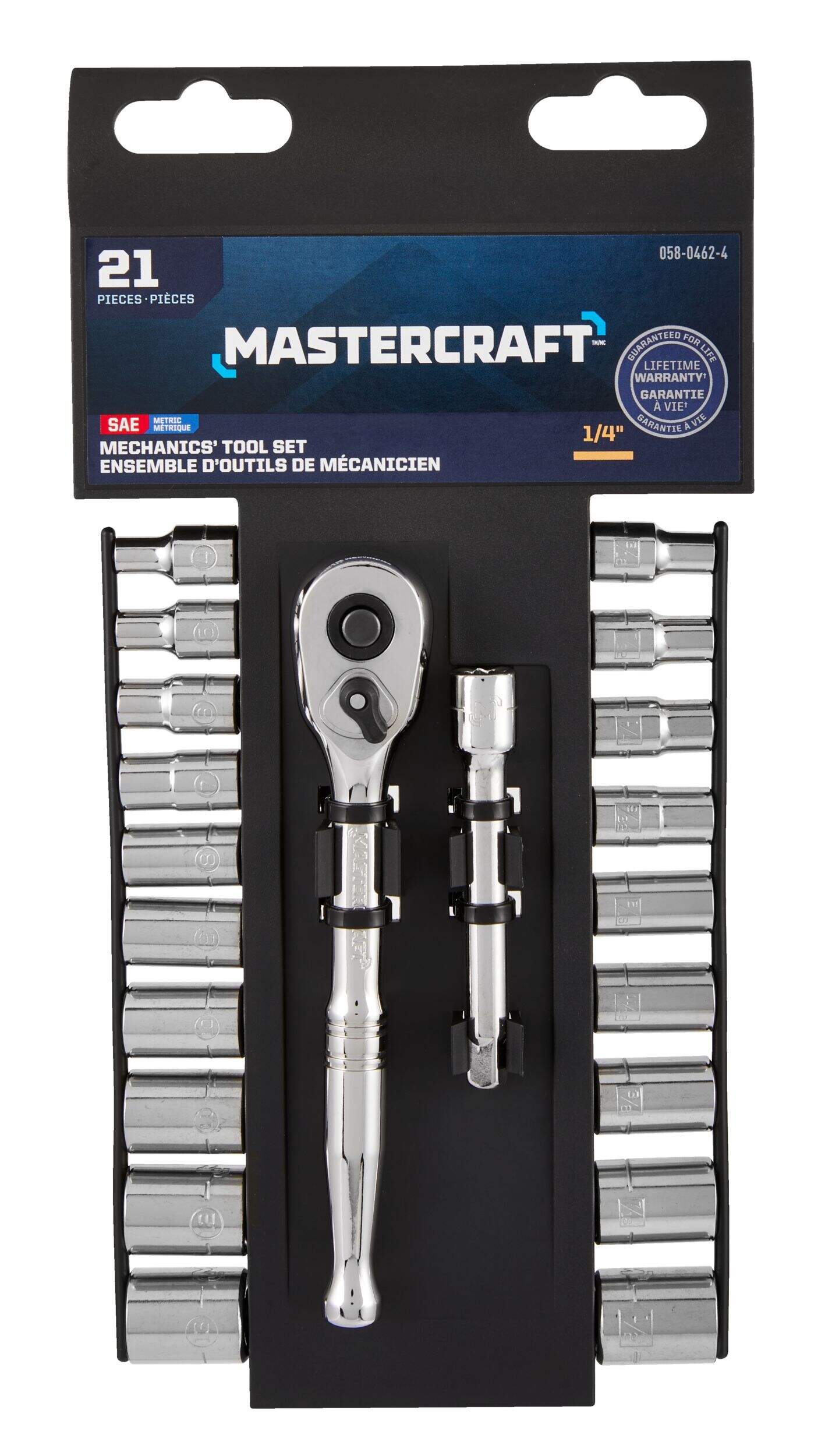 Mastercraft Socket Set, 1/4-in Drive, SAE/Metric, CRV, Nickel-Chrome ...