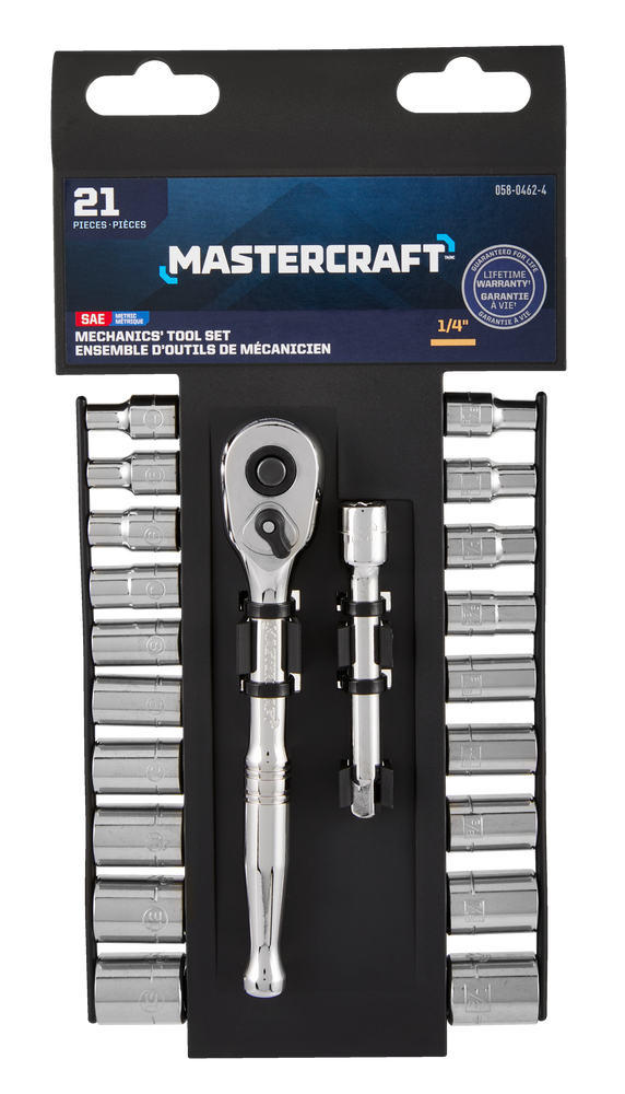Mastercraft Socket Set, 1/4-in Drive, SAE/Metric, CRV, Nickel-Chrome ...