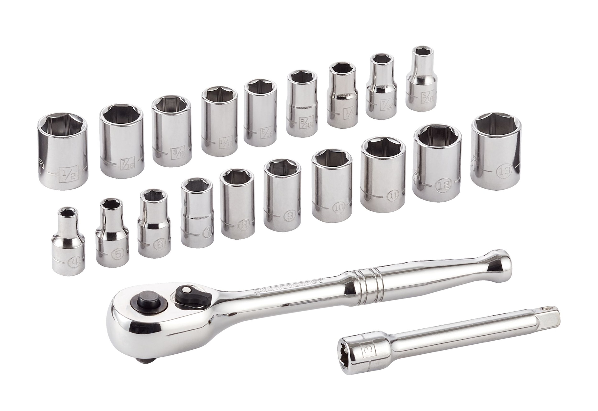 Mastercraft Socket Set, 1/4-in Drive, SAE/Metric, CRV, Nickel-Chrome ...