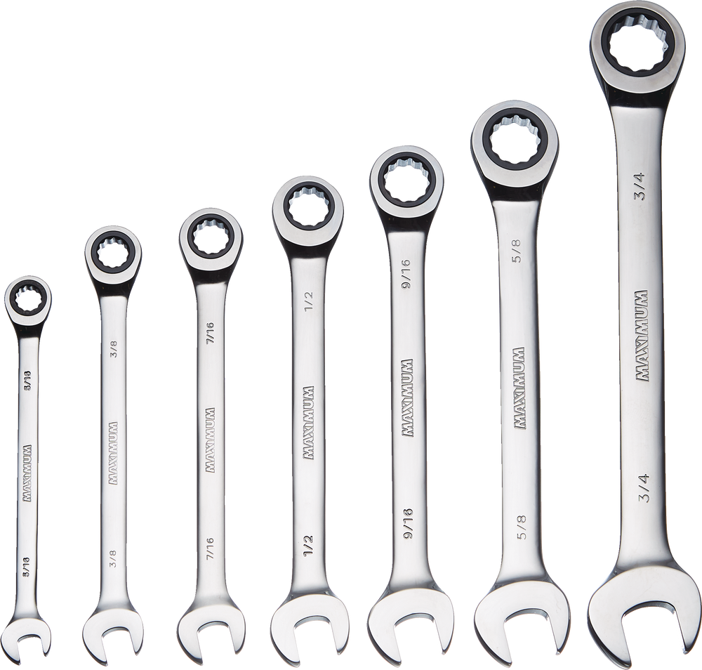MAXIMUM Ratcheting Wrench Set, SAE, Nickel-Chrome Plating, 7-pc ...