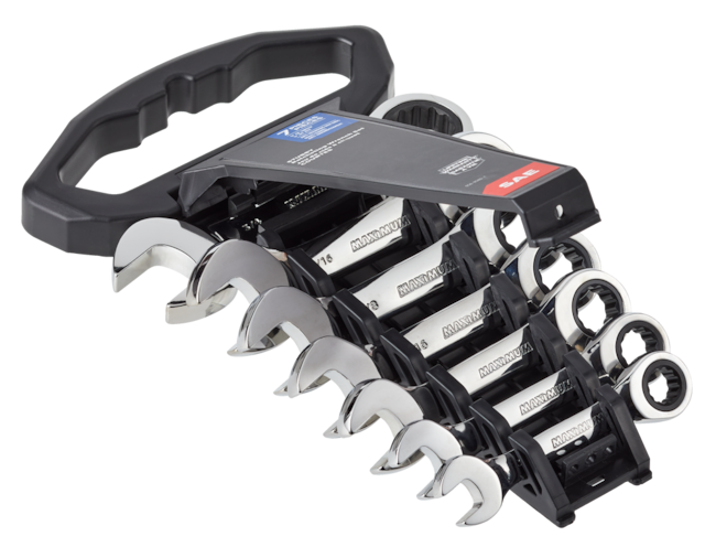 MAXIMUM Stubby Ratcheting Wrench Set, SAE, Nickel-Chrome Plating, 7-pc ...