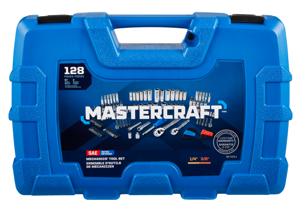 Mastercraft Socket Set, 128-pc, SAE / Metric, CRV, Nickel-Chrome ...