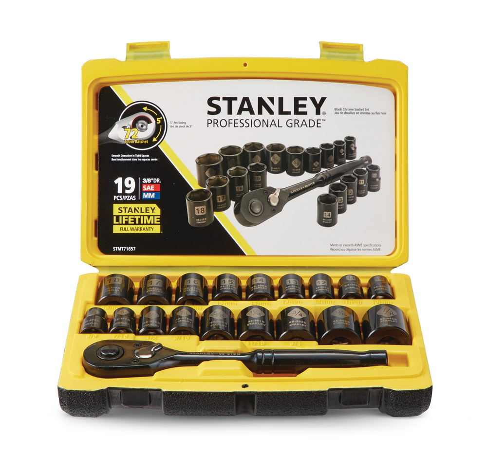 Stanley Professional Grade Black Chrome Socket Set, 19-pc, SAE/Metric ...