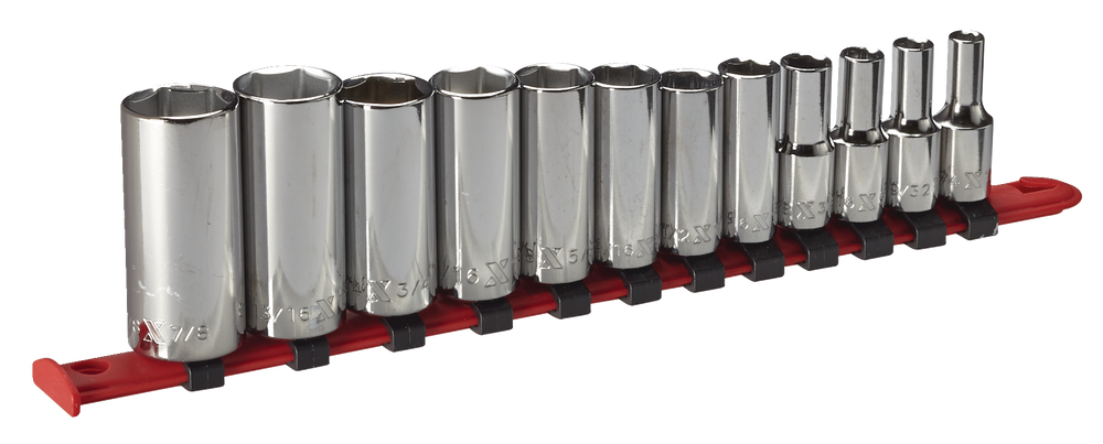 Jeu de douilles longues à prise de 3/8 po MAXIMUM, 12 pc, SAE, CRV, placage nickel/chrome ...