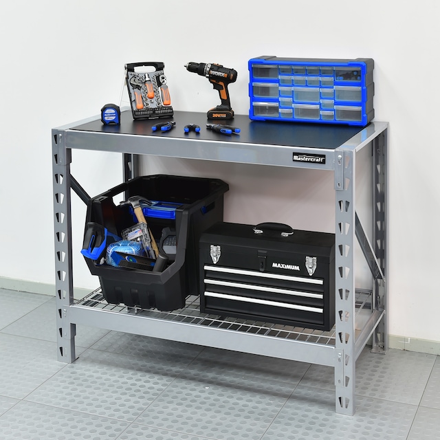 Mastercraft Steel Folding Workbench/Work Table w/ Adjustable Shelves ...