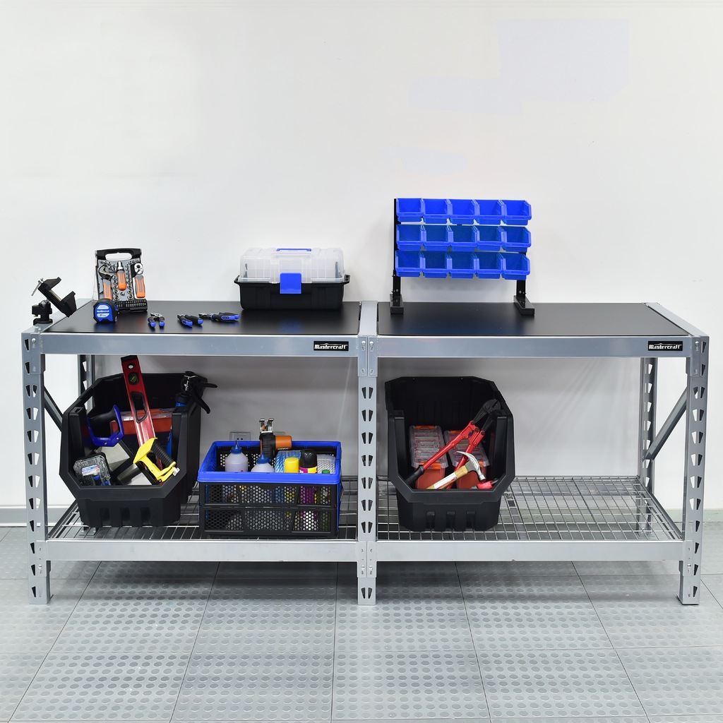 Mastercraft Steel Folding Workbench/Work Table w/ Adjustable Shelves ...