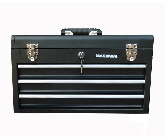 MAXIMUM Portable Metal Tool Box w/ 3- Drawers, Black, 21-in | Canadian Tire