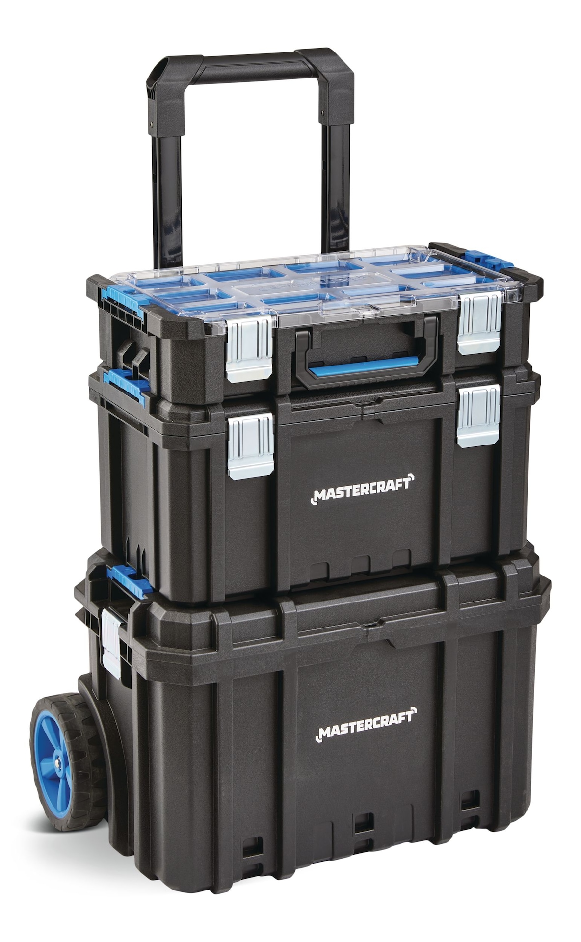Mastercraft 3-Piece Modular Rolling Toolbox Storage System, Black ...