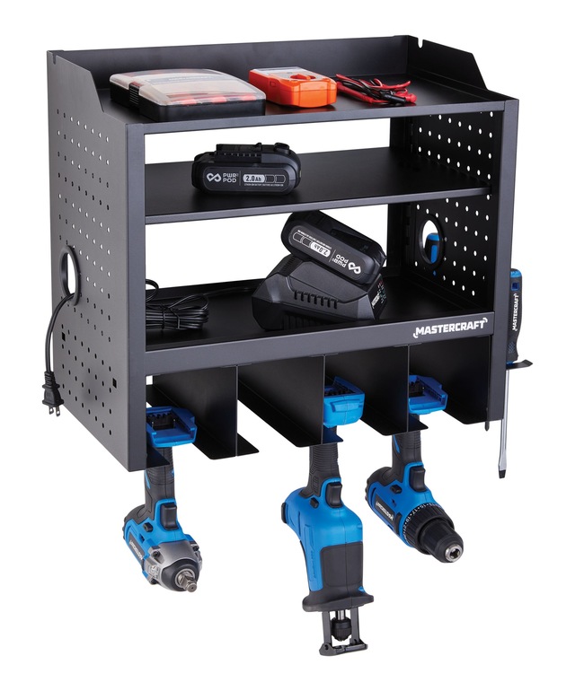 Mastercraft Wall-Mounted Power Tool Storage Rack, Black, 19 x 11 x 17 ...