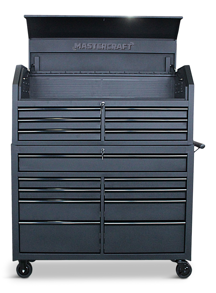 Mastercraft Tool Chest w/ 6 Drawers, Power Bar w/ USB, Black, 52-in ...