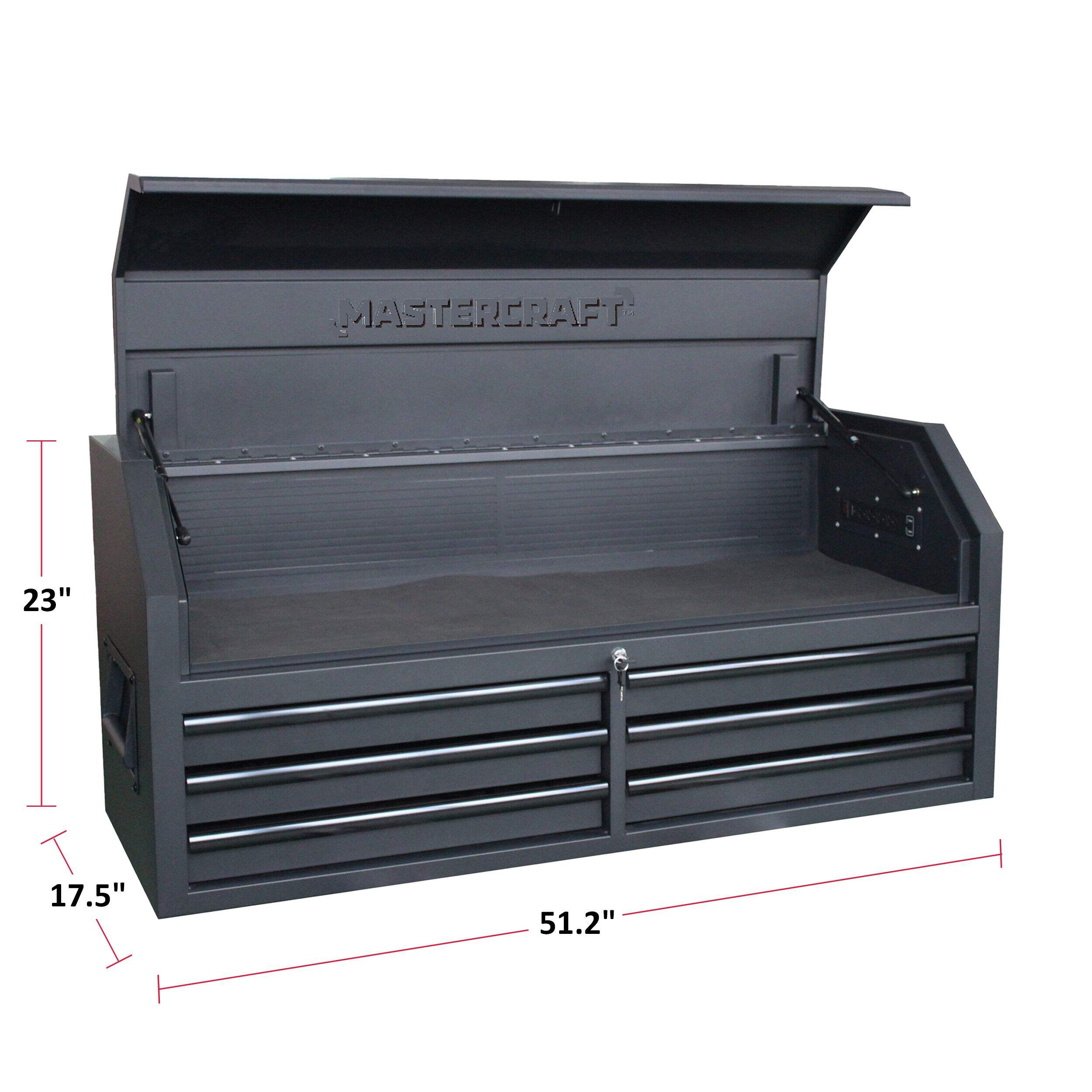 Mastercraft Tool Chest w/ 6 Drawers, Power Bar w/ USB, Black, 52-in ...