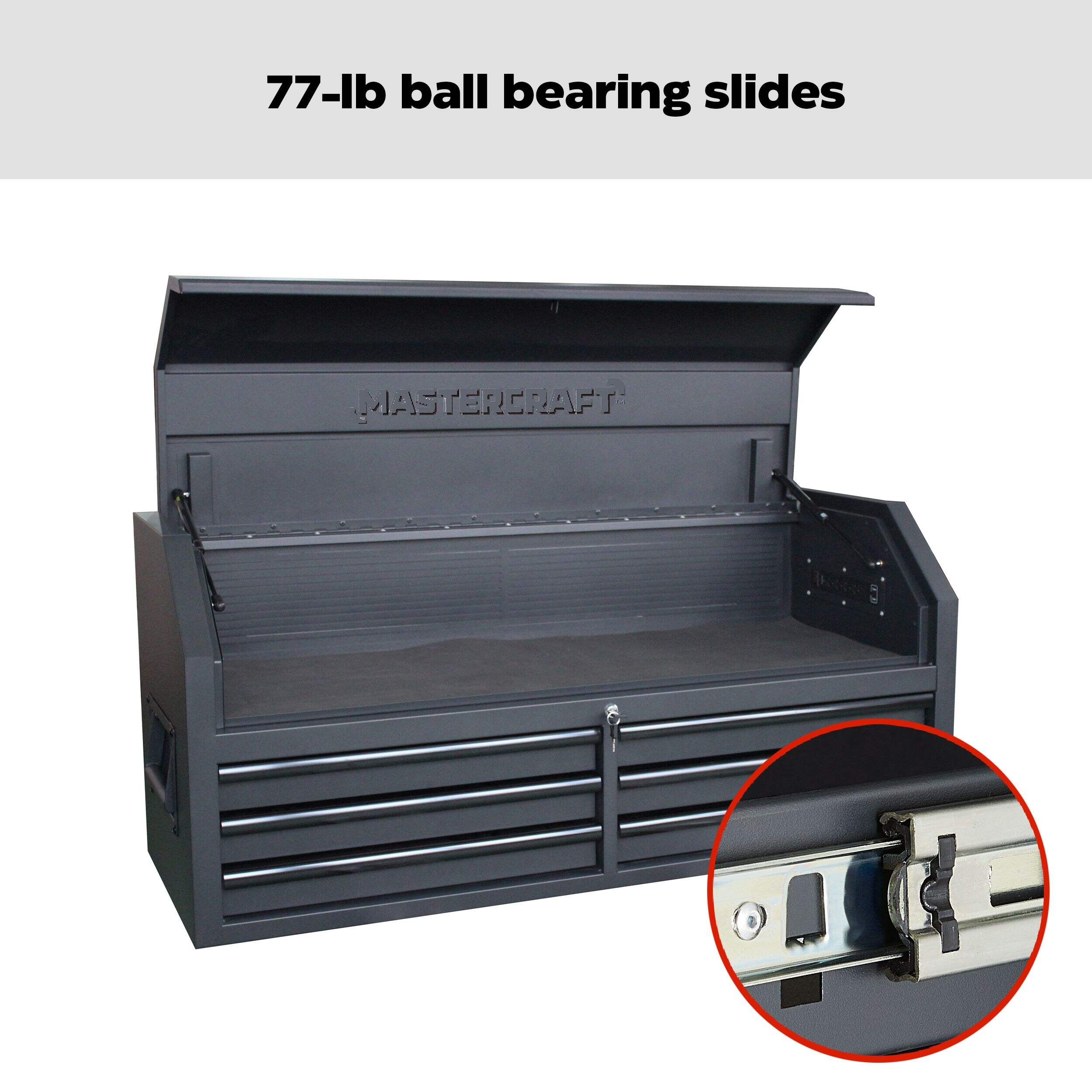 Mastercraft Tool Chest w/ 6 Drawers, Power Bar w/ USB, Black, 52-in ...