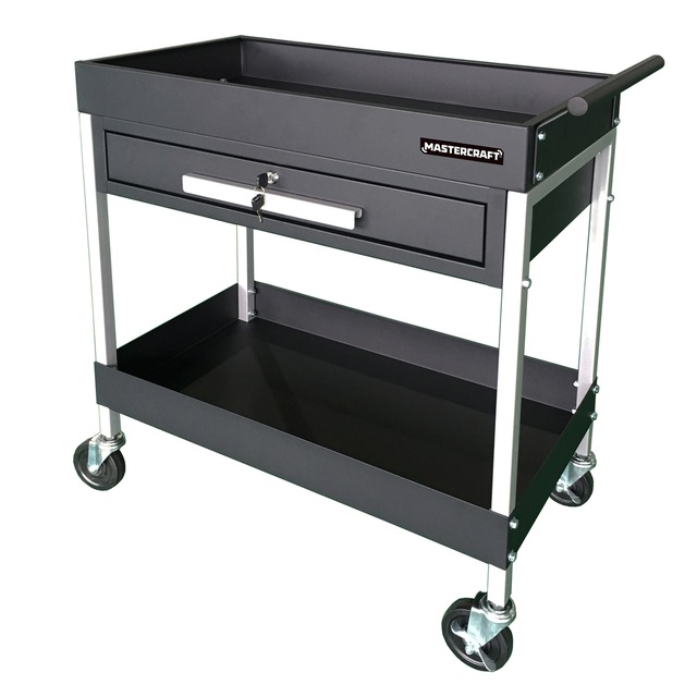 Mastercraft Rolling Mechanics Cart/Utility Cart w/ 1 Drawer, Black, 30 ...