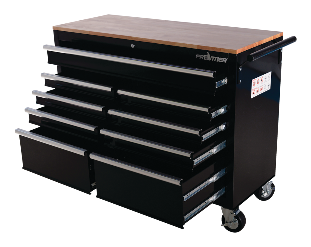 Frontier Rolling Tools Storage Cabinet w/ 9 Drawers, Black, 46-in ...