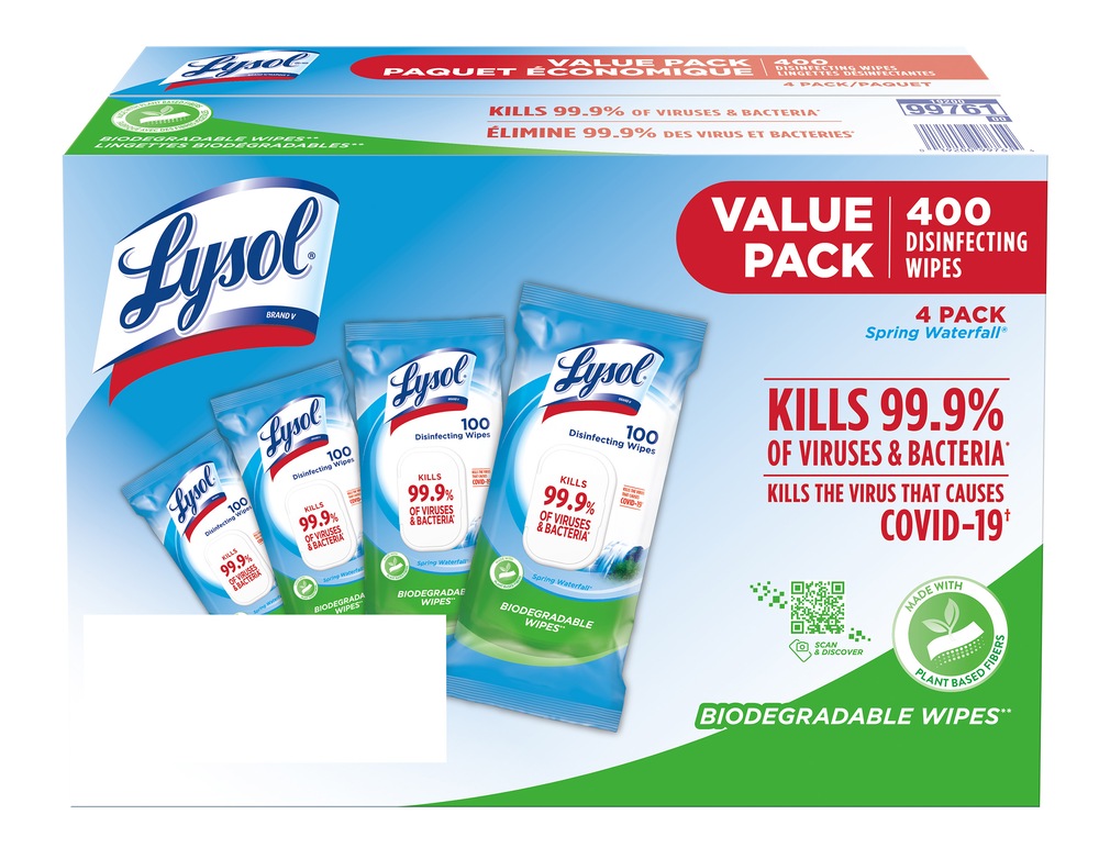 Lysol Disinfecting Wipes, Spring Waterfall, 4-pk x 100-pc Flat Pack ...