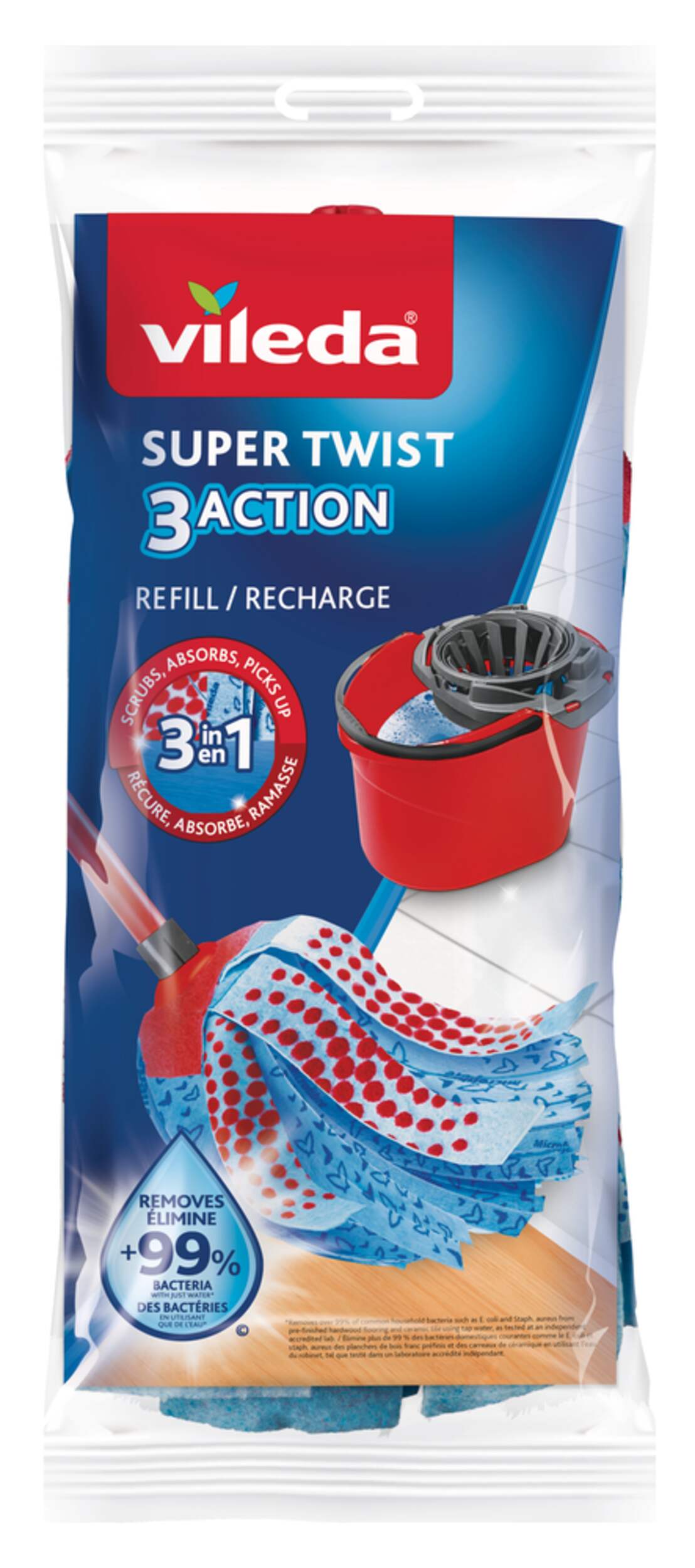 Vileda SuperTwist 3-Action XL Mop Refill, Reusable Mop Head Replacement ...